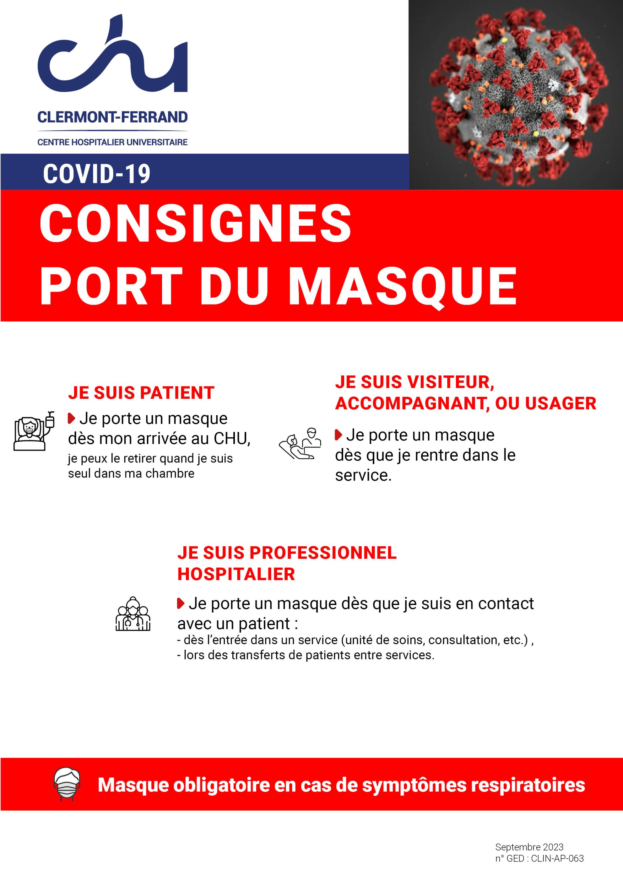 Nouvelles consignes port du masque | CHU clermont-ferrand